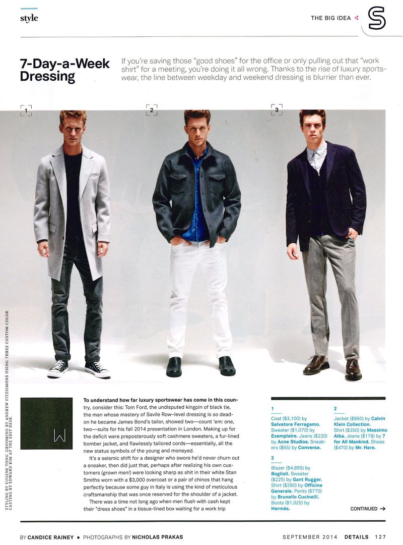 7 day a week dressing by Nicholas Prakas (Details Magazine)