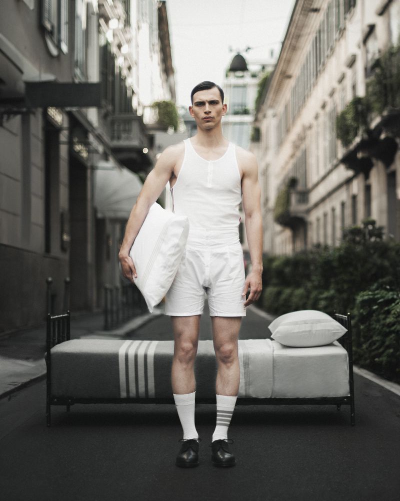 Thom Browne Stages Performance in Milan Unveiling Frette Collaboration ...